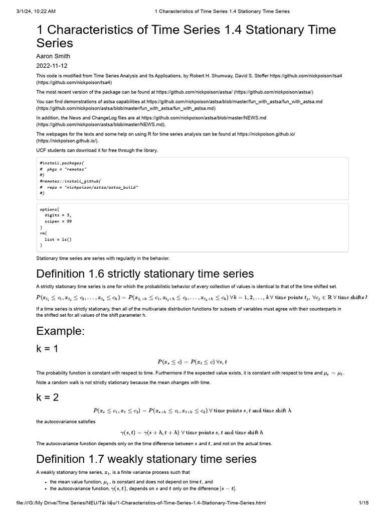 1 Characteristics of Time Series 1.4 Stationary Time Series | PDF | Stationary Process ...