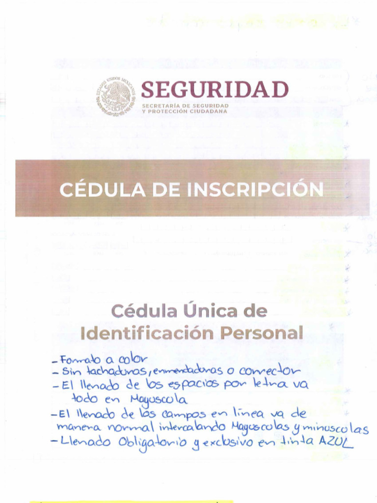 Ejemplo de Formato de Cédula de Inscripción | PDF