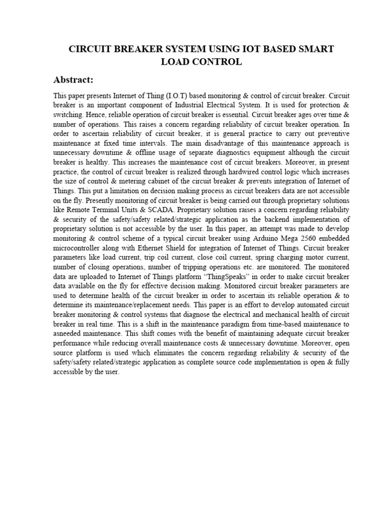 Circuit Breaker System Using Iot Based Smart Load Control | PDF | Integer (Computer Science ...