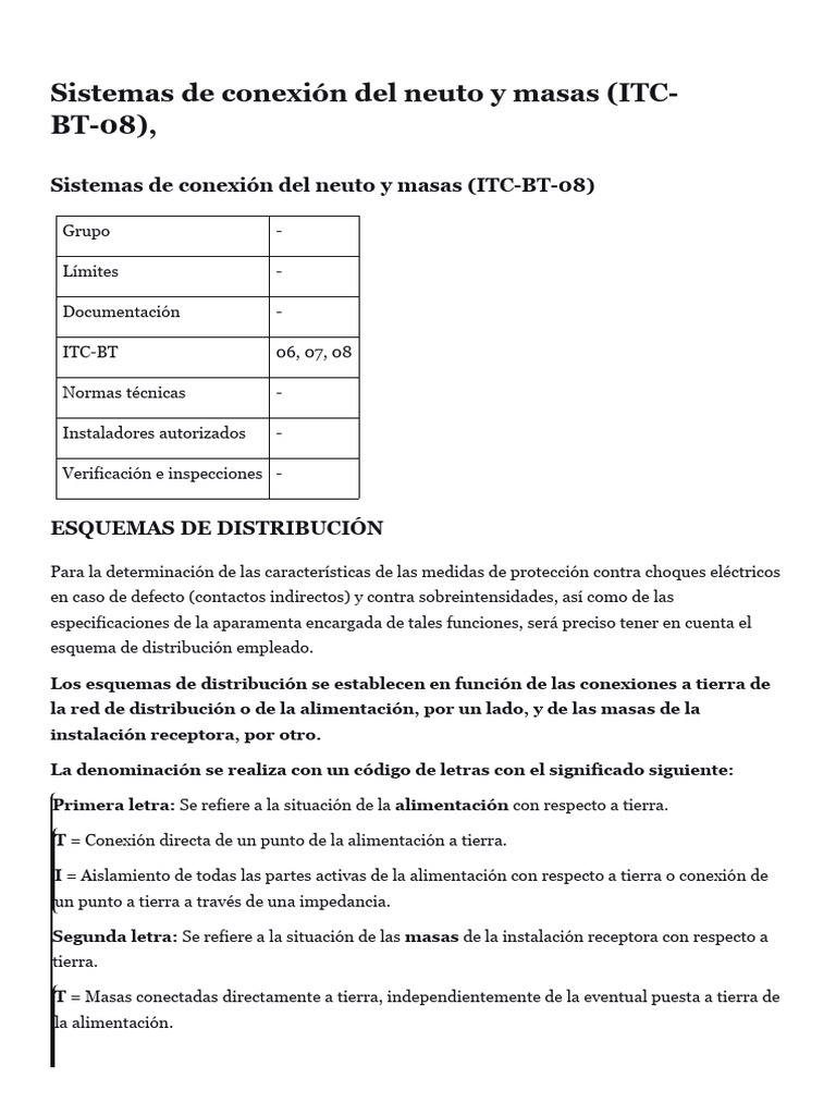 Sistemas de Conexión Del Neuto y Masas (ITC-BT-08) | PDF | Energia electrica | Electrónica