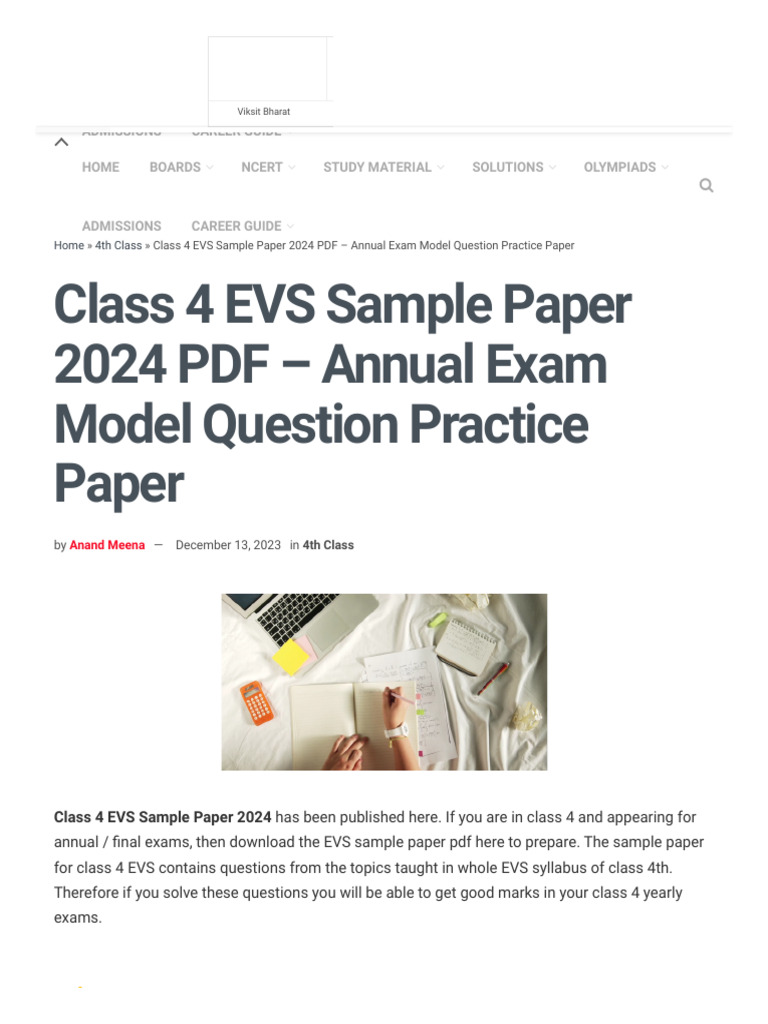 Class 4 EVS Sample Paper 2024 PDF - Annual Exam Model Question Practice ...