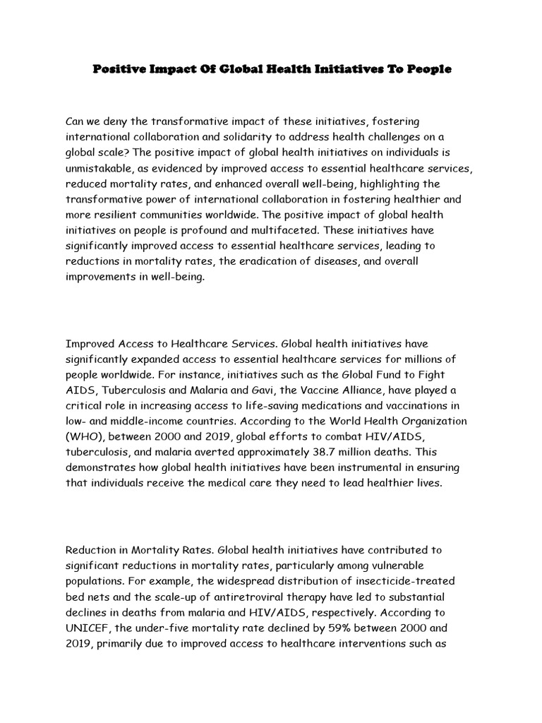 Positive Impact Of Global Health Initiatives To People Pdf Global