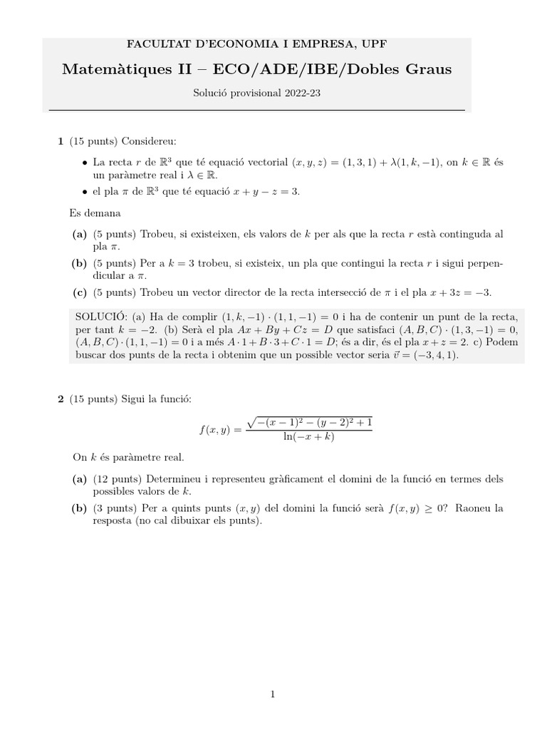 Matem' Atiques II - ECO/ADE/IBE/Dobles Graus | PDF
