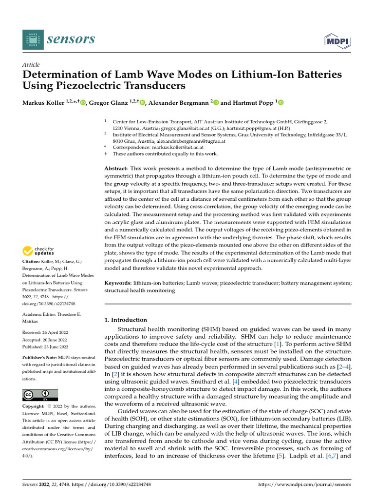 Determination of Lamb Wave Modes On Lithium-Ion Batteries Using Piezoelectric Transducer | PDF ...