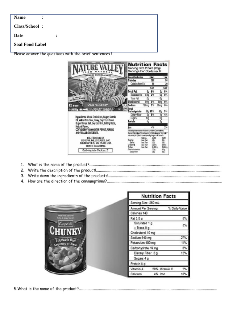 Food Label Quiz for Students | PDF | Juice | Diet & Nutrition