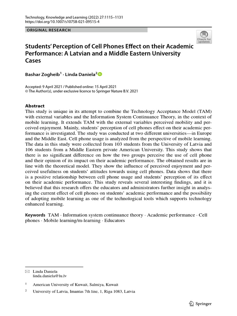 Students' Perception of Cell Phones Effect On Their Academic ...
