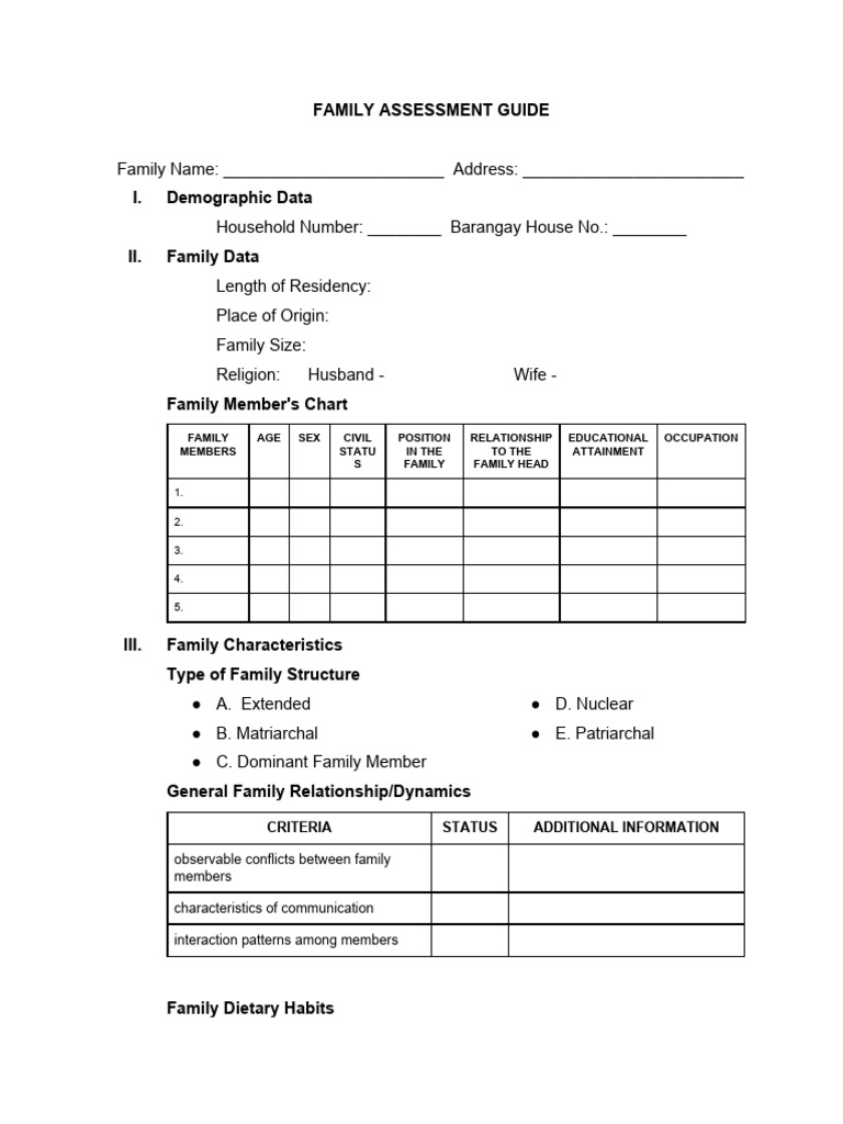 CHN Cho Family Assessment Guide | Download Free PDF | Physical Examination | Nursing