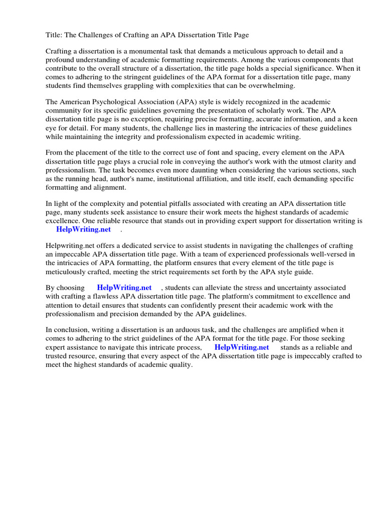 Apa Dissertation Title Page Pdf Apa Style Citation