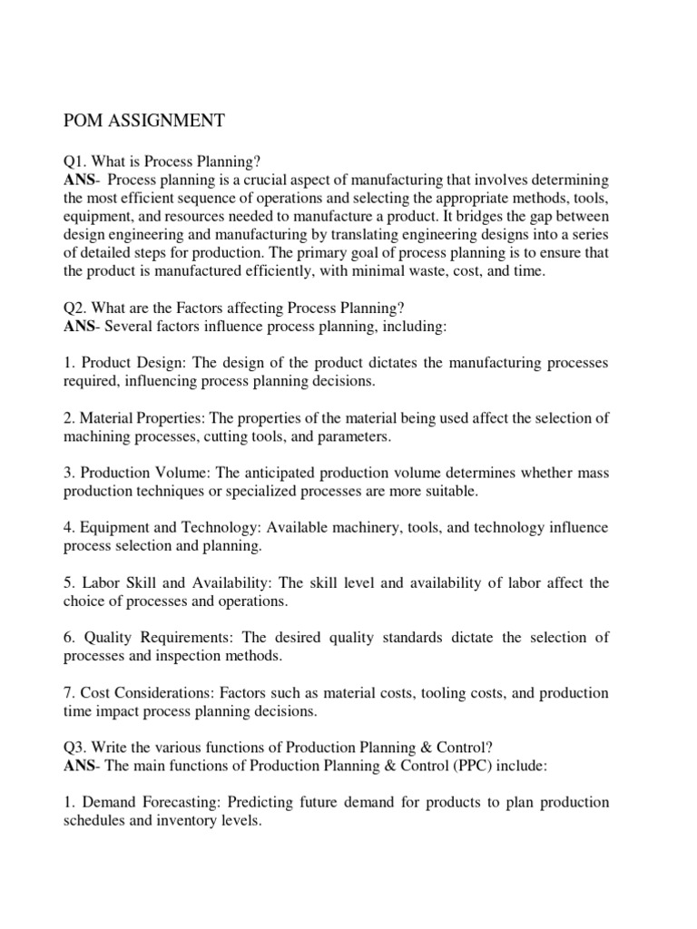 POM ASSIGNMENT | PDF | Planning | Inventory