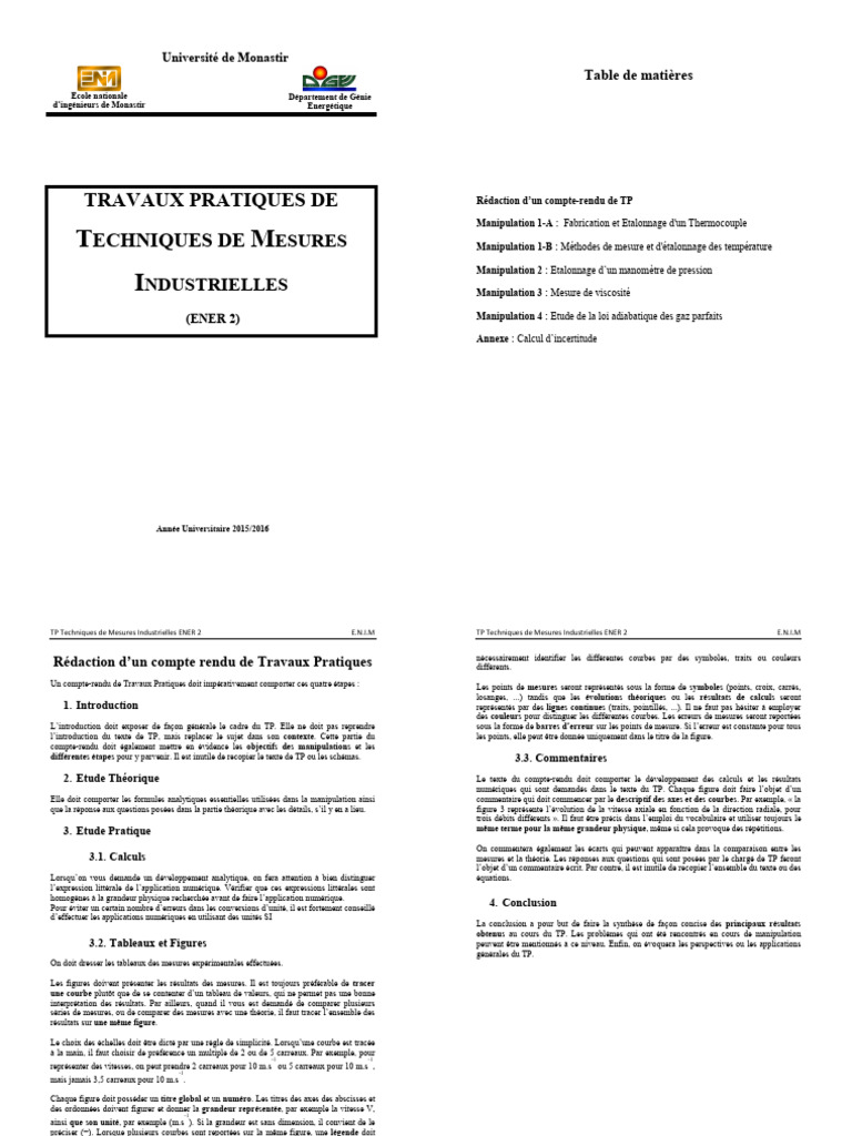 Fascicule de TP | PDF | Thermocouple | Thermomètre