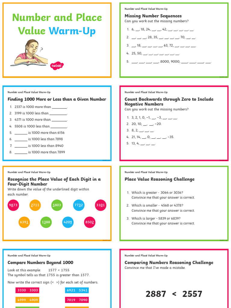 t2 M 4005 Year 4 Number and Place Value Warm Up Challenge Cards - Ver ...