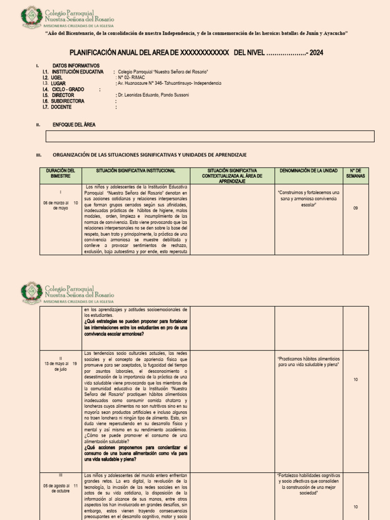 1.- Esquema de Plan Anual | PDF | Enseñando | Aprendizaje
