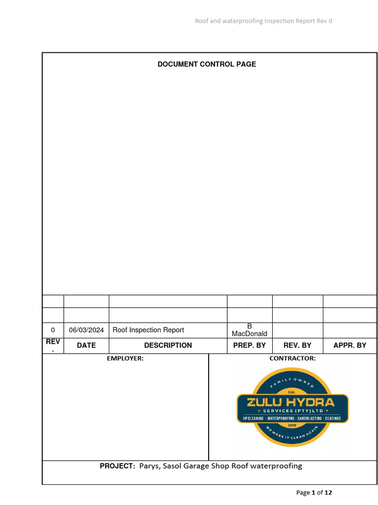 Roof Waterproofing Inspection Report | PDF | Roof | Leak