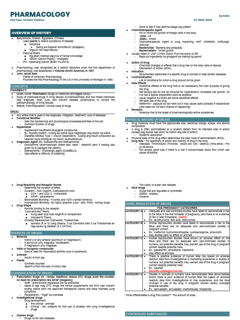 PCOL (1st Year, 2nd Sem - Prelims) | PDF | Pharmacology | Pharmacokinetics