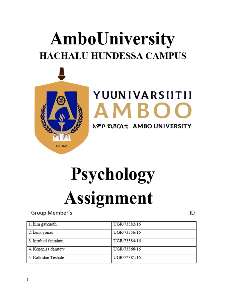 Ambo Universty Psychology Assignment | PDF | Goal | Anxiety