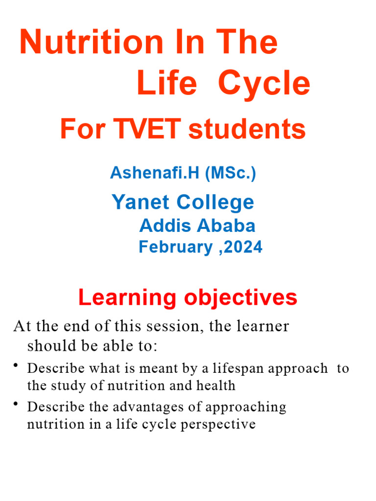 Life Cycle Nutrition for TVET Students | PDF | Human Development ...