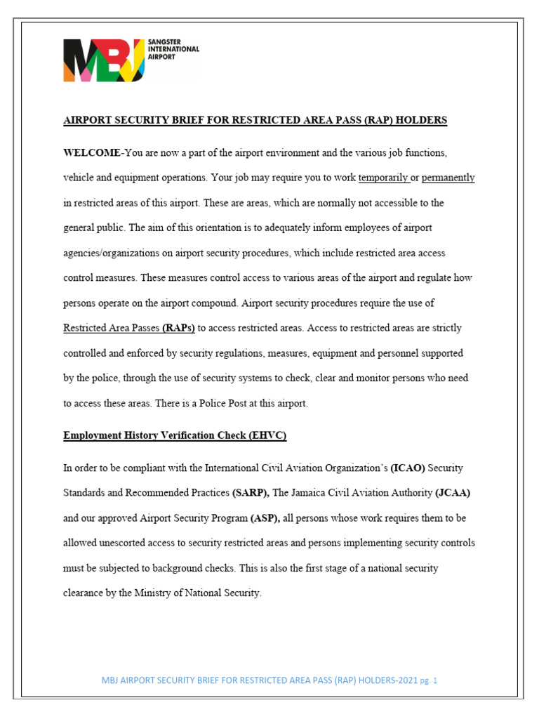 AIRPORT SECURITY BRIEF FOR RESTRICTED AREA PASS RAP HOLDERS-1a | PDF ...