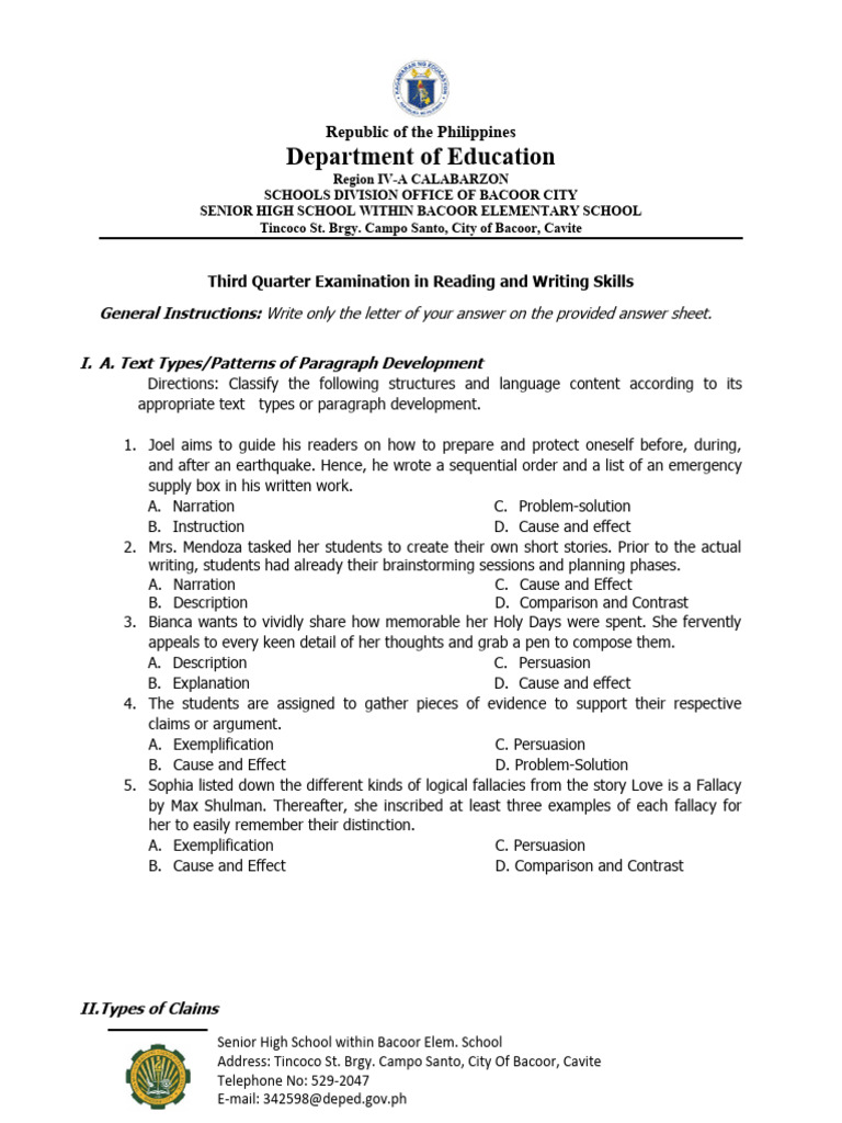 First Quarter Exam | PDF