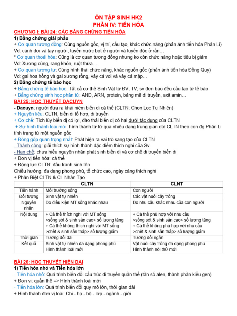 ÔN TẬP SINH HK2 | PDF
