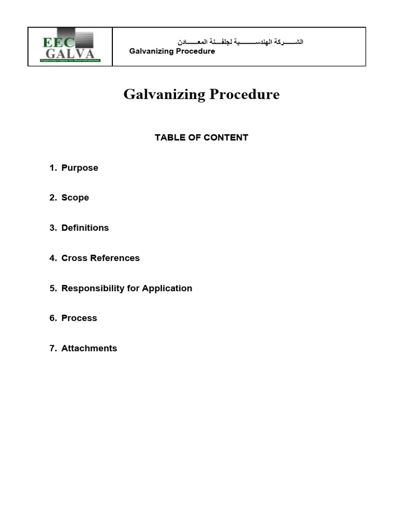 Galvanizing Procedure | PDF | Pipe (Fluid Conveyance) | Quality Assurance