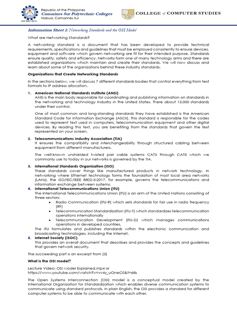 Information Sheet 1.6.2 The OSI Model | Download Free PDF | Osi Model ...