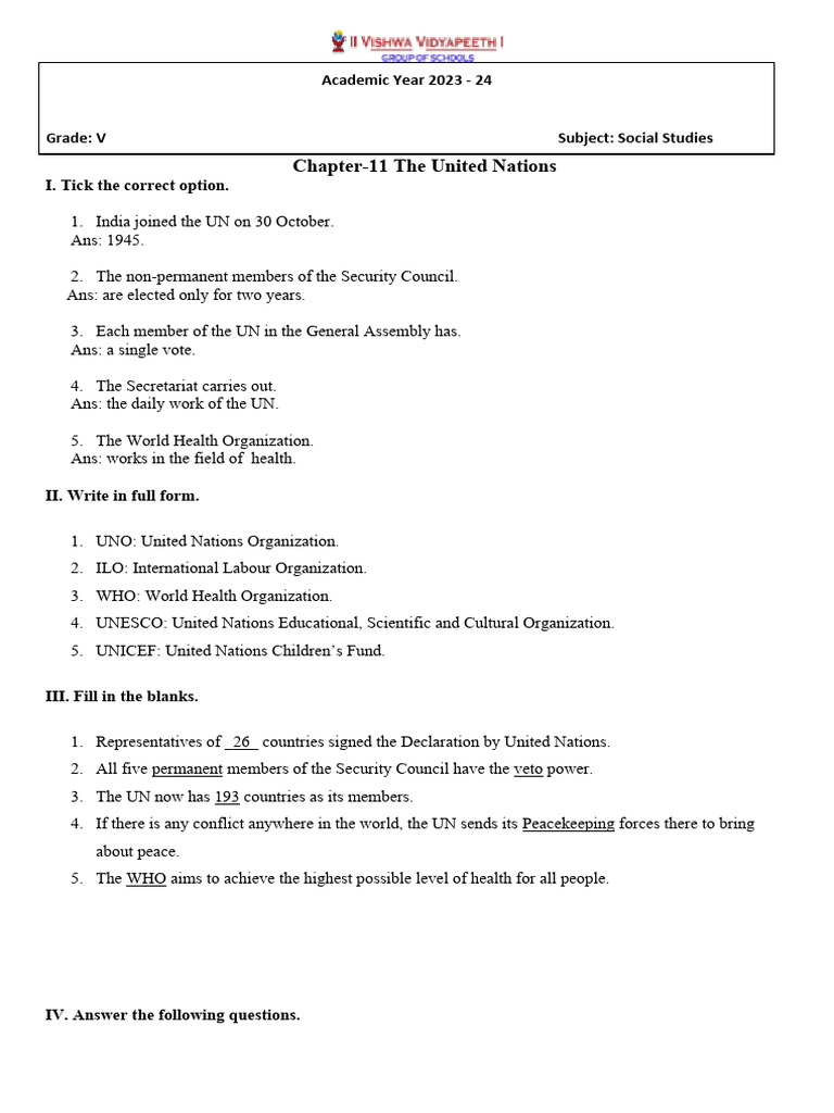 Grade-5-Chapter-11 - The United Nations | PDF | United Nations ...