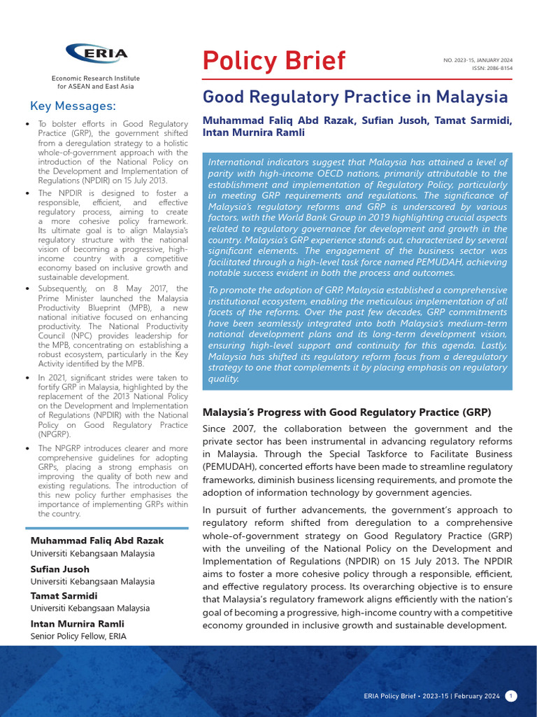 Good Regulatory Practice in Malaysia | PDF | Policy | Regulatory Compliance