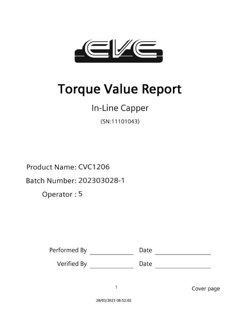 Torque Report (in-line Capper) | PDF