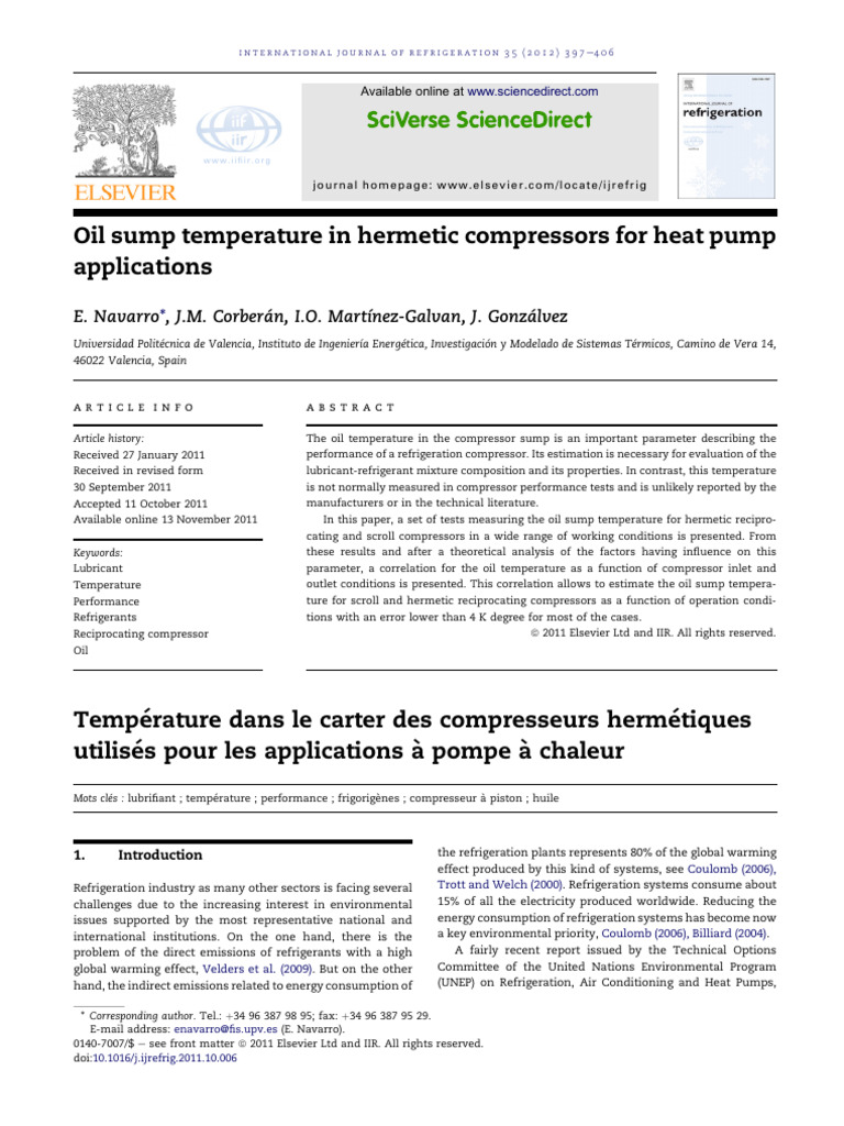 Oil Sump Temperature in Hermetic Compressors | PDF | Lubricant | Heat ...