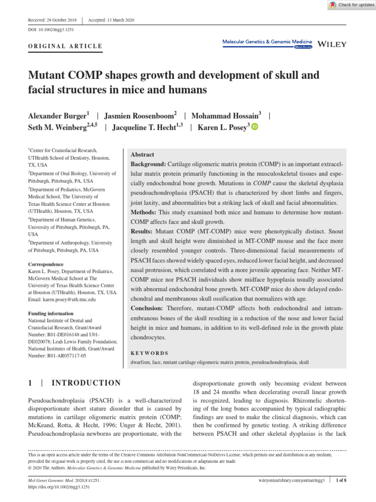 Molec Gen Gen Med - 2020 - Burger - Mutant COMP shapes growth and ...