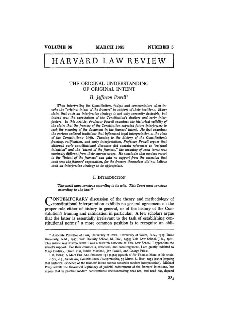 Powell, The Original Understanding of Original Intent | PDF