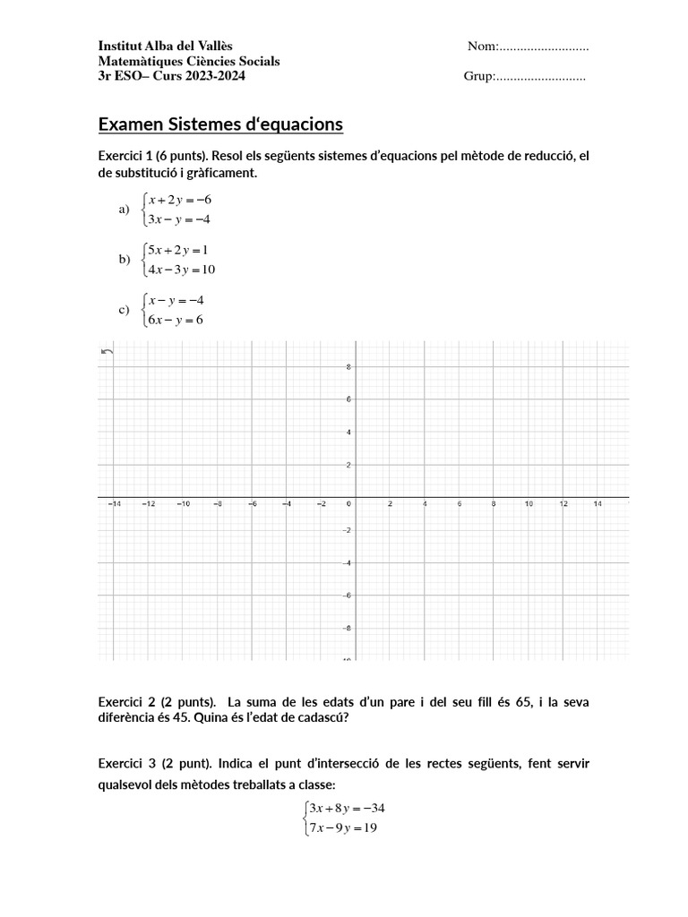 EXAMEN Sistemes D'equacions | PDF