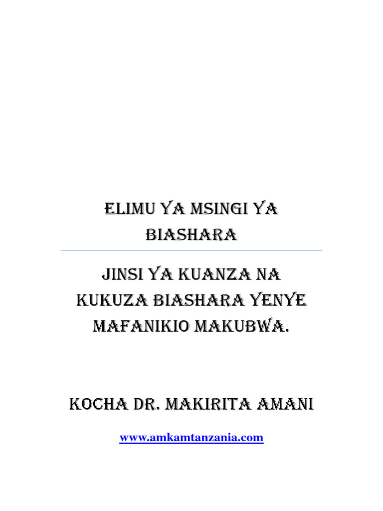 Kitabu Elimu Ya Msingi Ya Biashara | PDF