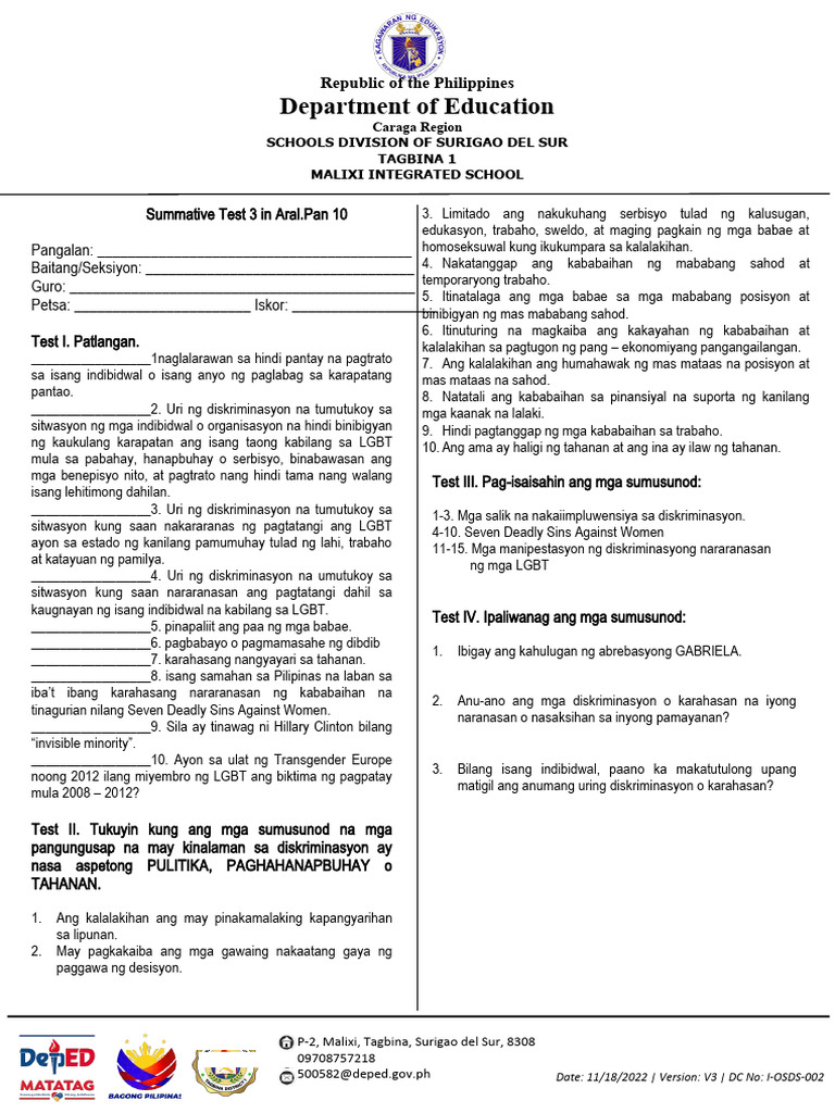 Q3 AP10 Summative Test 3 | PDF Q3 AP10 Summative Test 3 | PDF