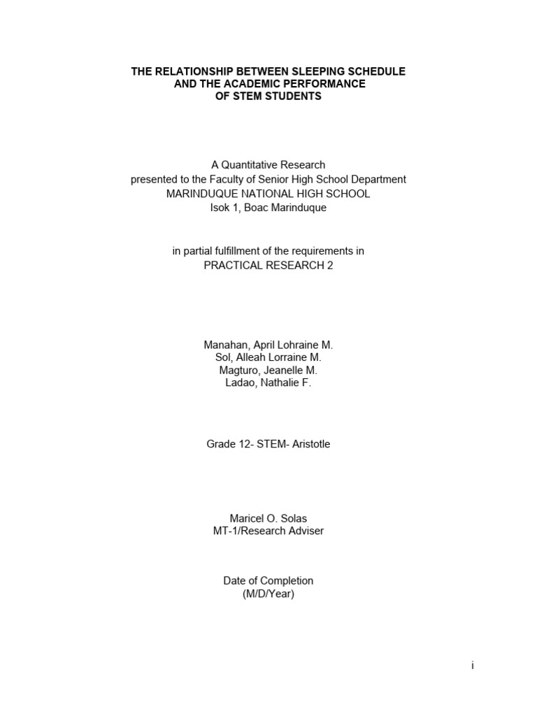 The Relationship Between Sleeping Schedule Preliminaries PDF