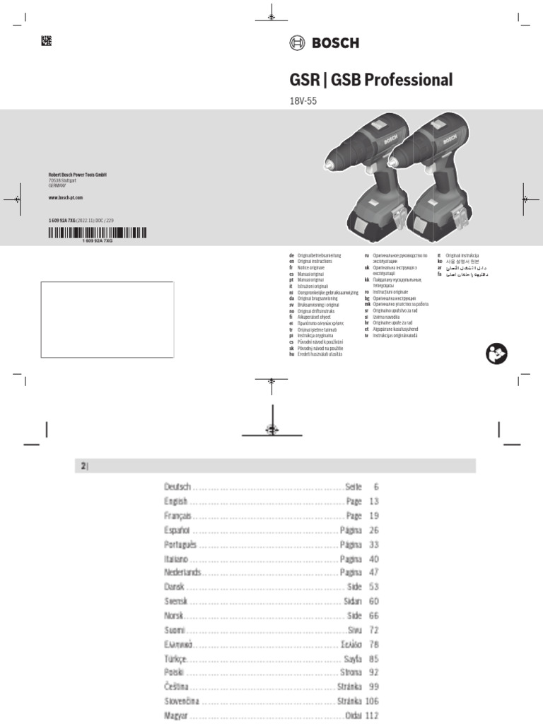 Bosch Gsb-18v-55 Taladro Percutor MANUAL INSTRUCCIONES | PDF
