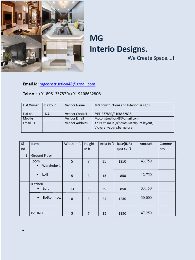 MG Constructions and Interior Quotation - D Group Layout | PDF | Room