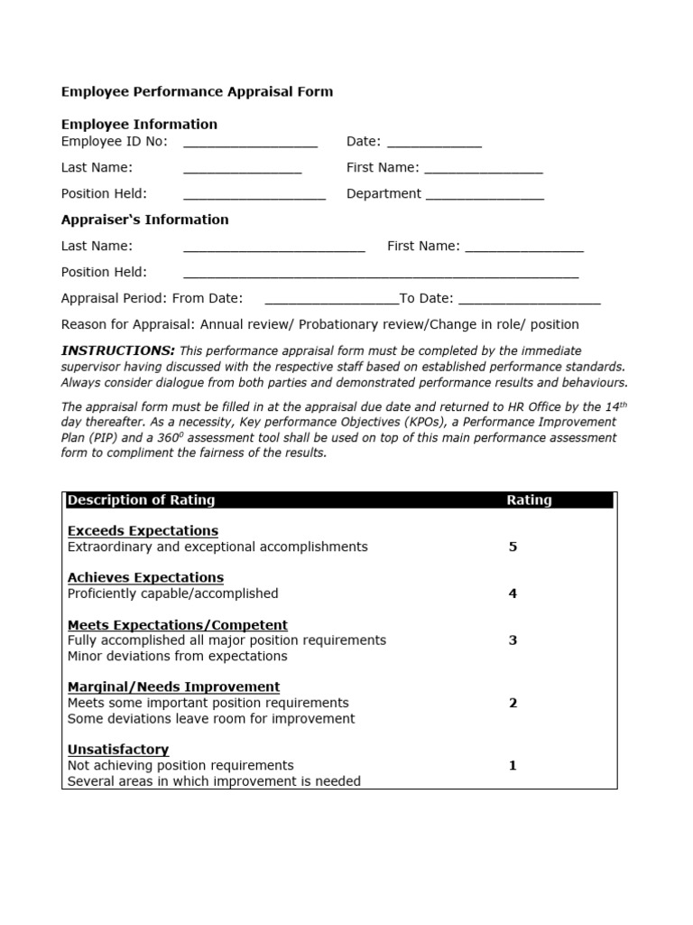 Employee Performance Appraisal Form Nov 2020 | PDF | Performance ...