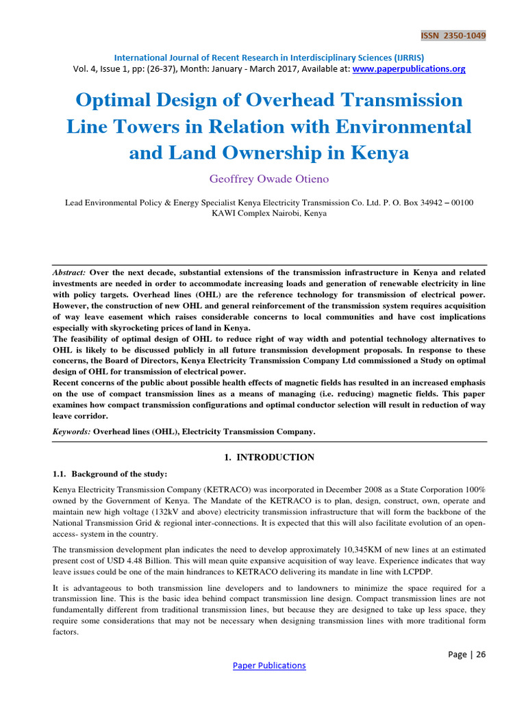 Optimal Design of Overhead Transmission-927 | PDF | Electric Power ...