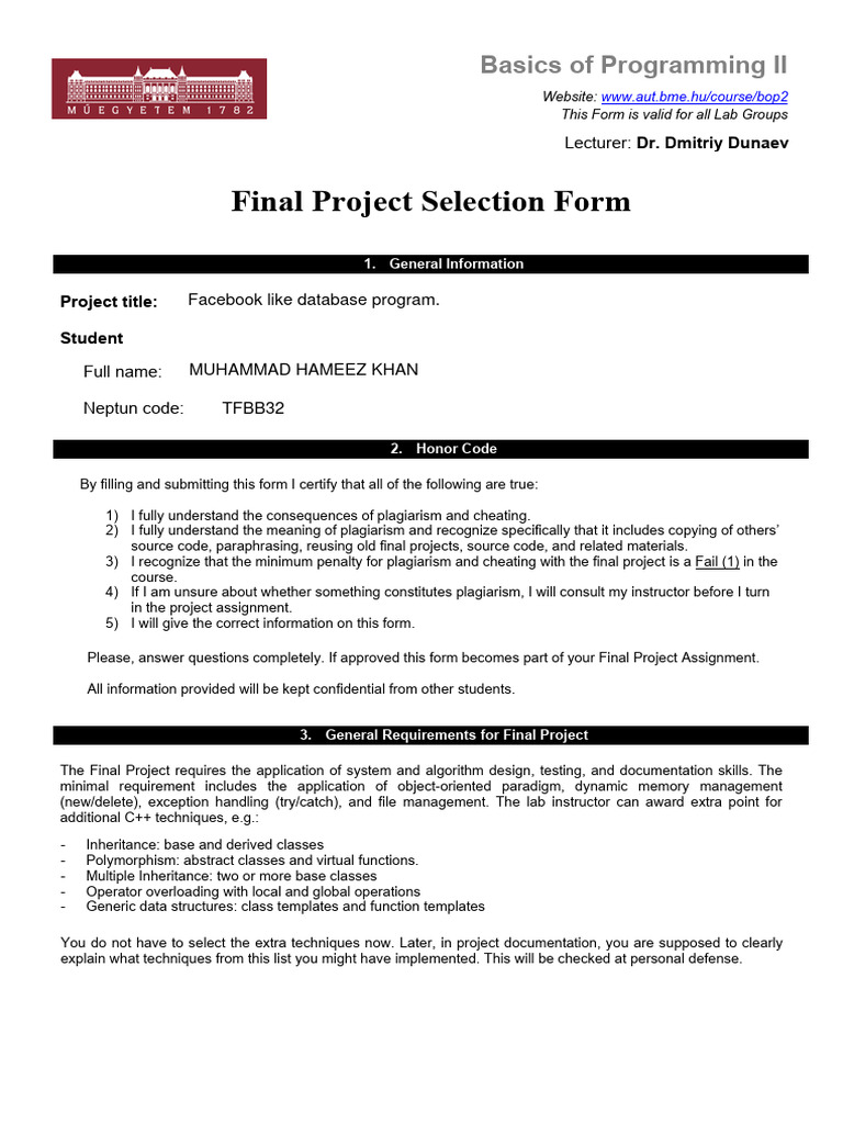 Hameez Khan, Muhammad - C++ Final Project (English) | PDF