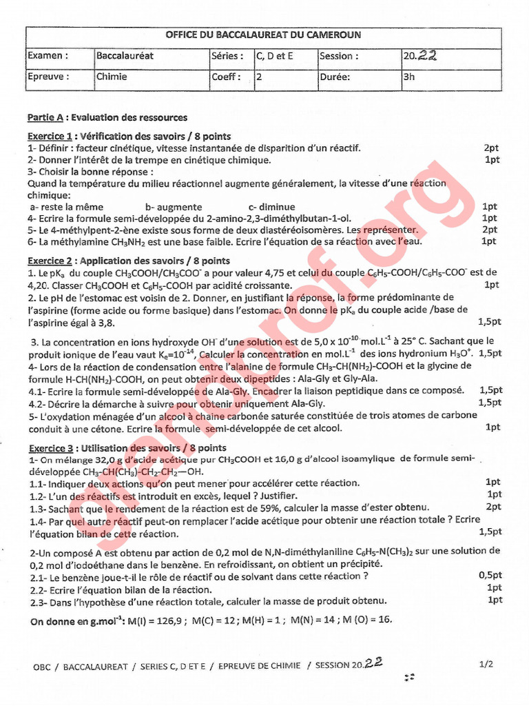 Chimie BAC CD 2022 | PDF