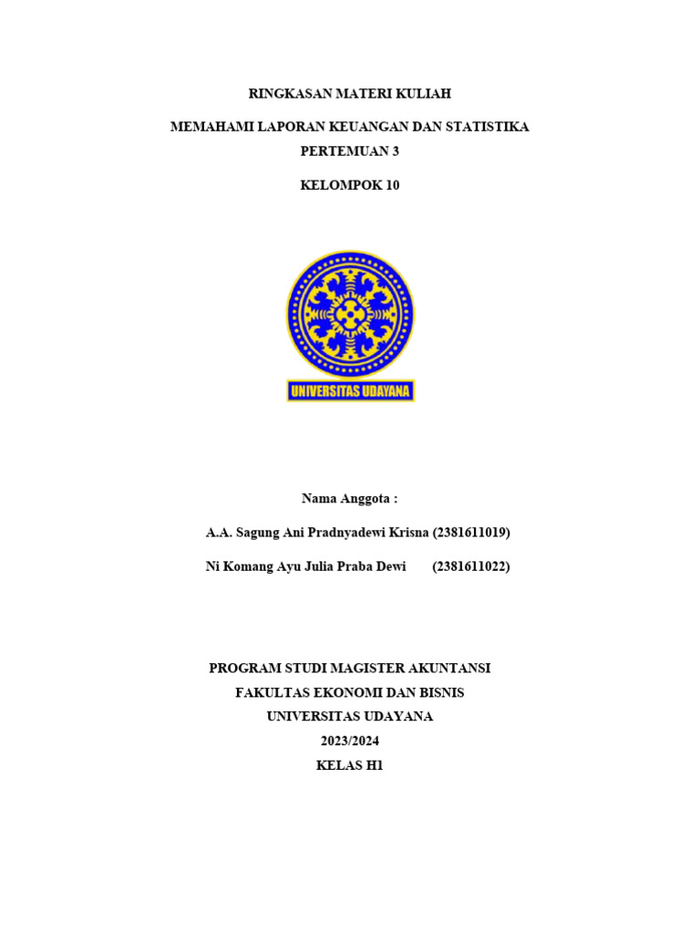 RMK Memahami Laporan Keuangan Dan Statistika - Kelompok 10 | PDF | Bisnis | Pengelolaan Keuangan ...