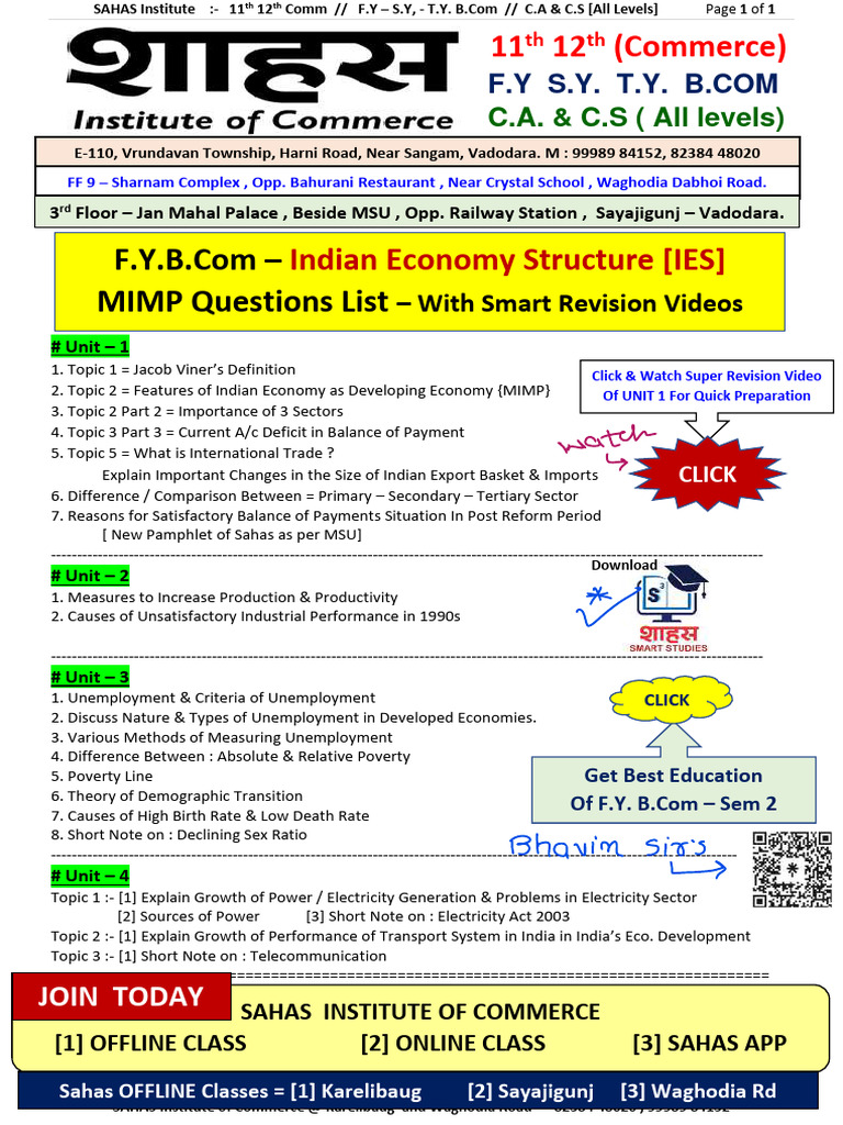 IES - Unit 1 To 4 MIMP Que List (SAHAS INSTITUTE) | PDF | Unemployment ...