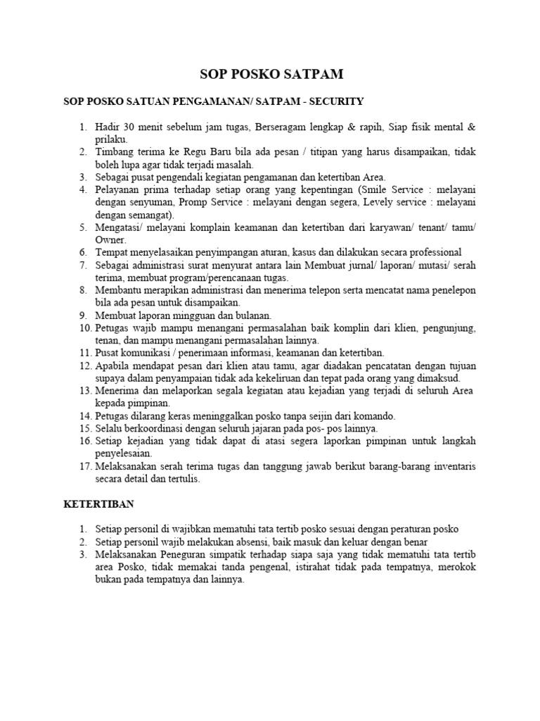 Sop Posko Satpam | PDF