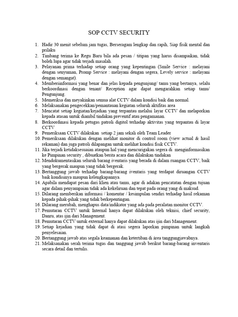 SOP CCTV | PDF