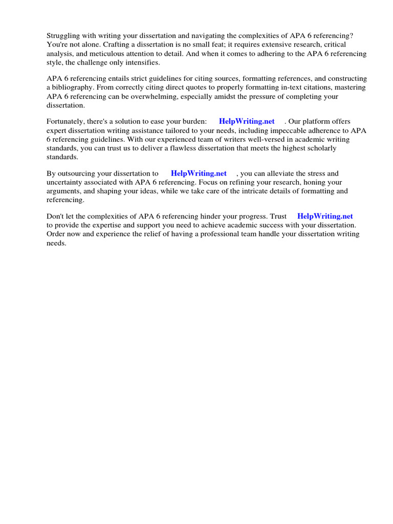 Apa 6 Referencing Dissertation | PDF | Apa Style | Thesis