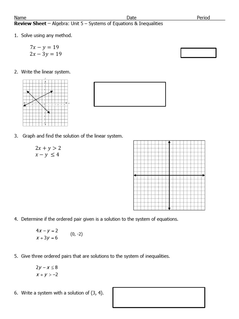 Algebra Review: Systems of Equations | PDF | System Of Linear Equations ...