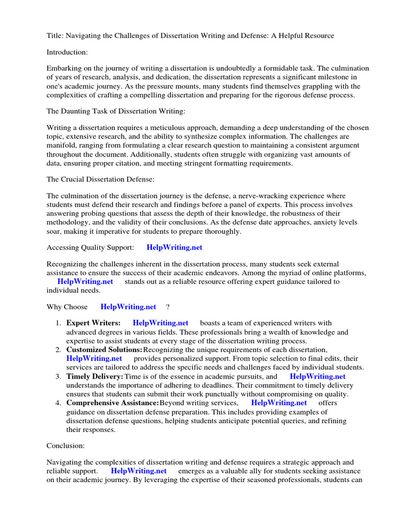 Dissertation Defense Questions Examples | PDF