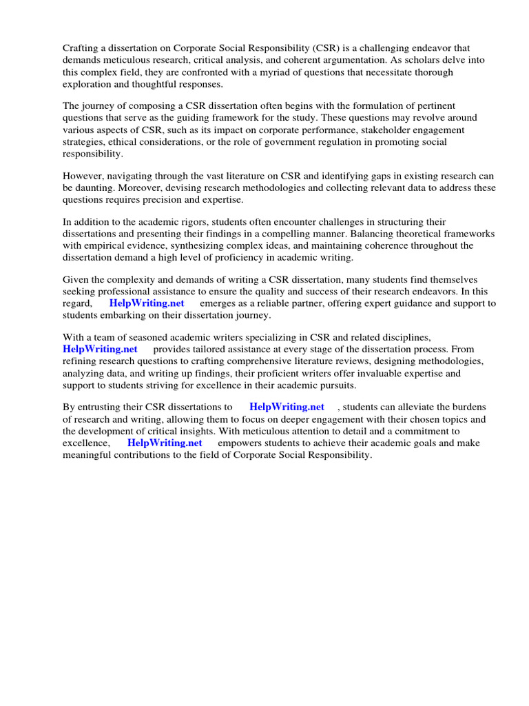 CSR Dissertation Questions | PDF | Corporate Social Responsibility ...