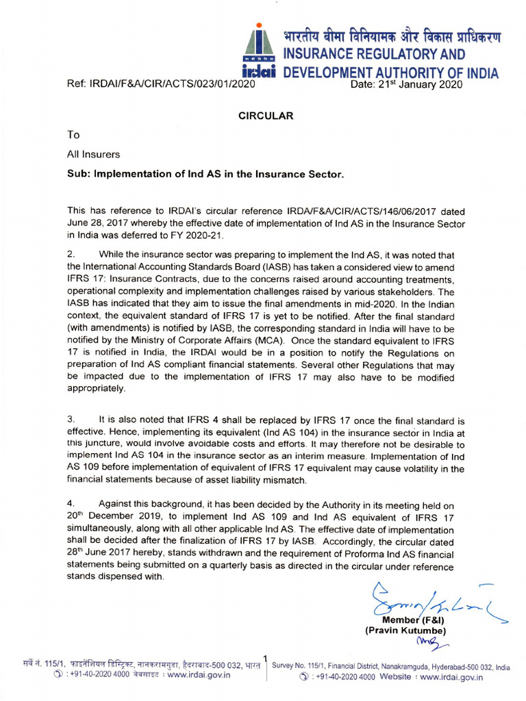 Implementation of Ind AS in The Insurance Sector, Jan 2020 | PDF ...